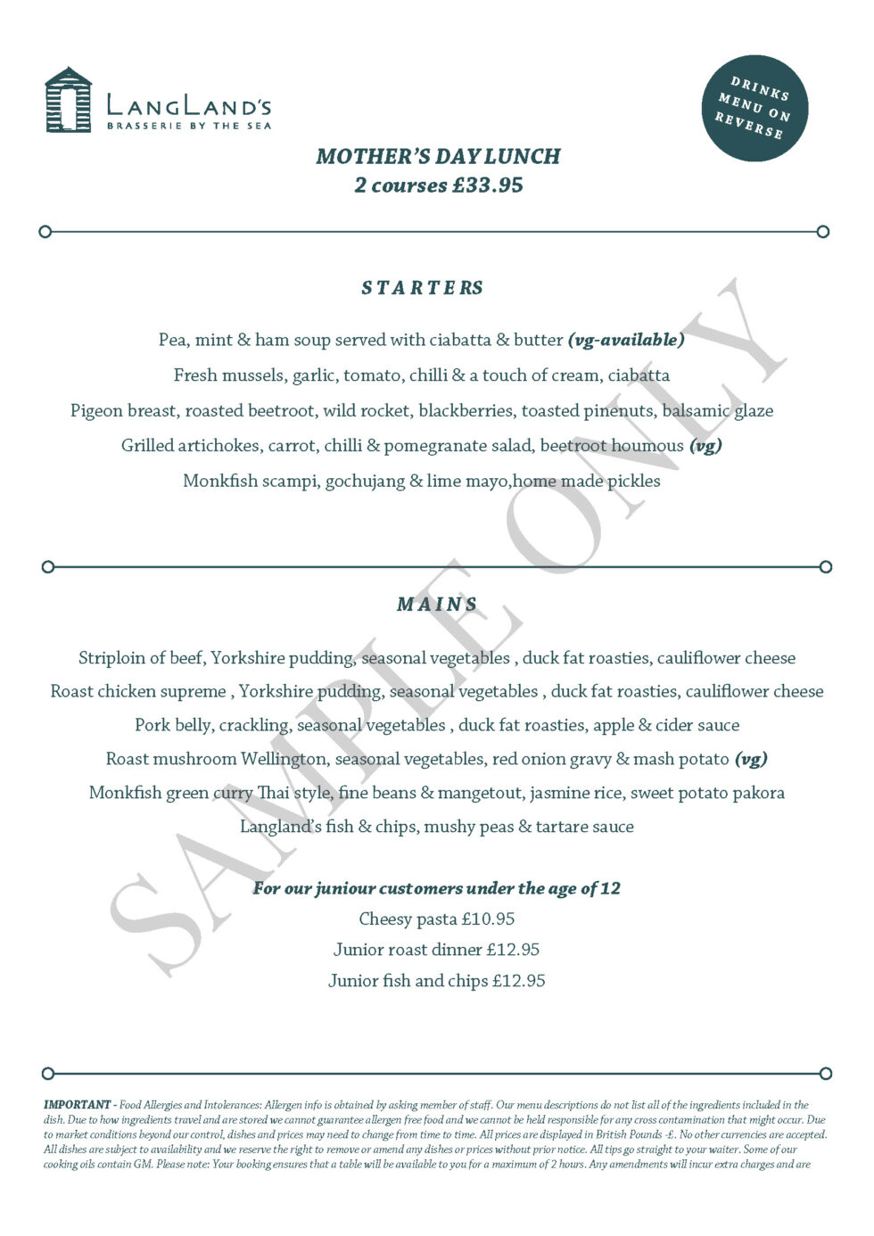 Our Menus - Seafood Restaurants | Langlands Brasserie